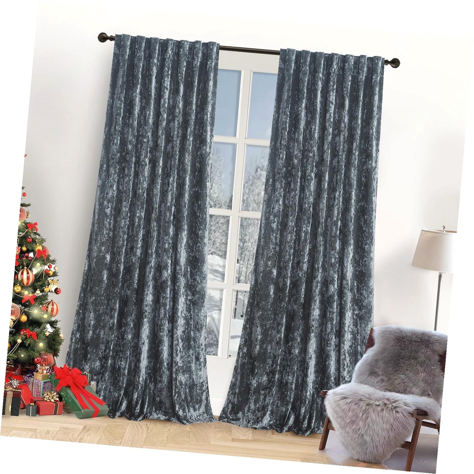 ANYWAY.GO Grey Velvet Curtains Room 96 inches Long Drapes for Bedroom ...