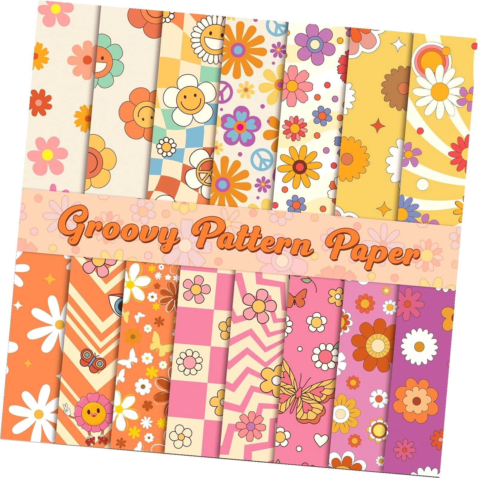 ANYWAY.GO Groovy Patterned Paper 60pcs Groovy 90' Hippie Craft Paper ...