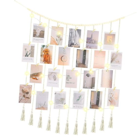 ANYWAY.GO Hanging Photo Display Wall Decor with String Lights Wooden ...