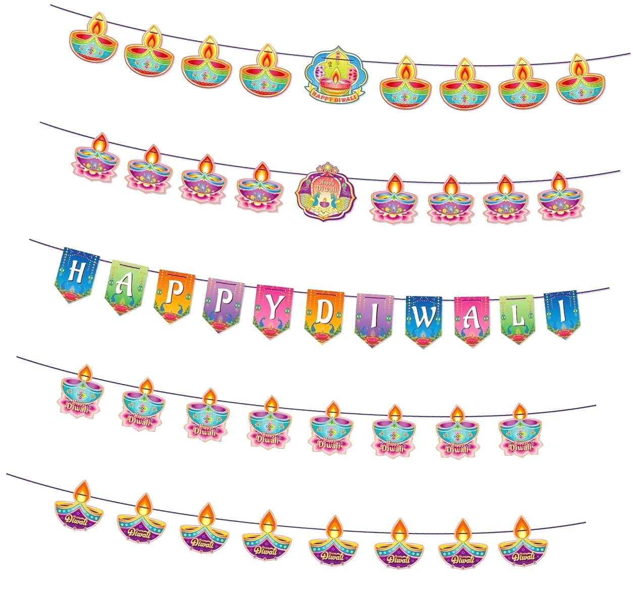 ANYWAY.GO Happy Diwali Hanging Banners, 5pcs Deepavali Rangoli Themed ...
