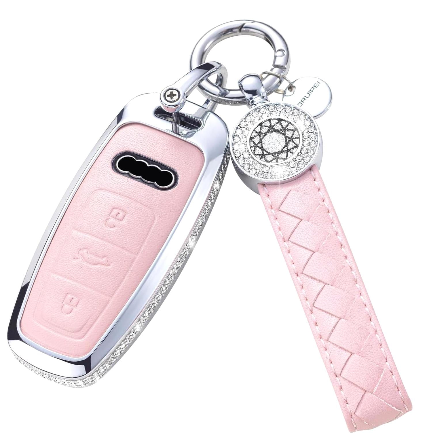 ANYWAY.GO Key Fob Cover with Keychain, Genuine Leather Crystal Full ...