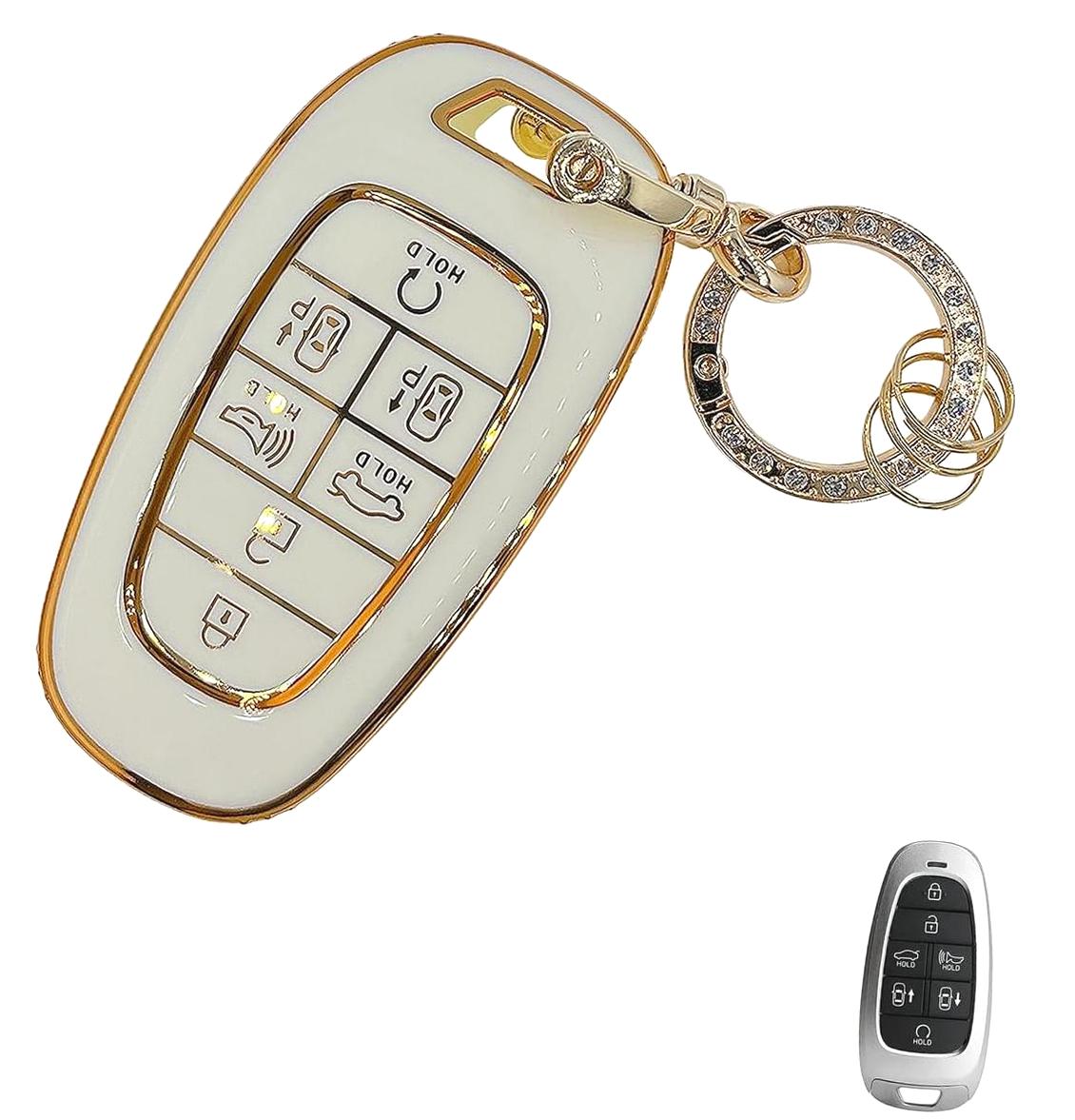 ANYWAY.GO Key Fob Cover with Keyring, White Soft TPU Shell Full Guard ...