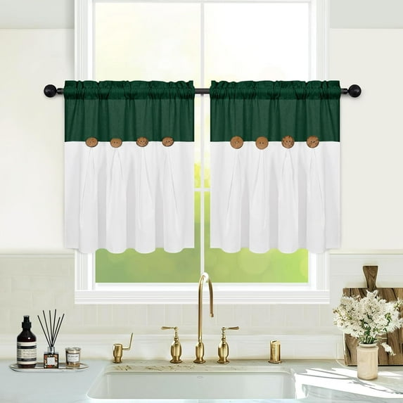 ANYWAY.GO Kitchen Curtains 24 Inch Length, Farmhouse Linen Tier Curtain ...