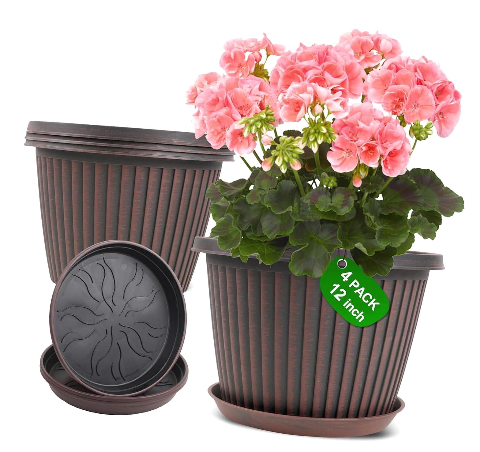 ANYWAY.GO Large Indoor Plant Pots, 12 inch 4 Pack Plastic Planters with ...