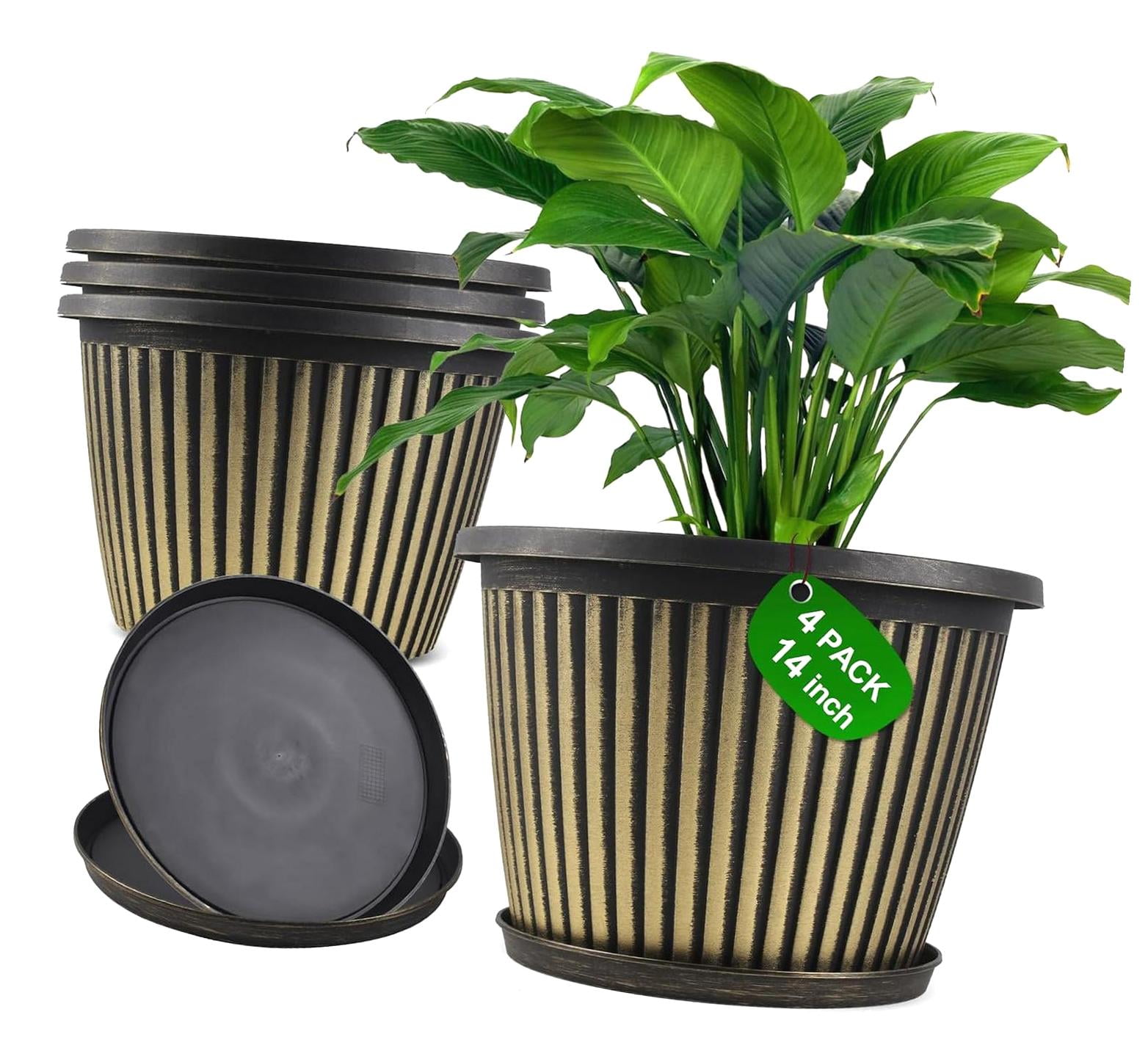 ANYWAY.GO Large-Planter-Indoor- Plant Pots, 14 inch 4 Pack Plastic Pots ...