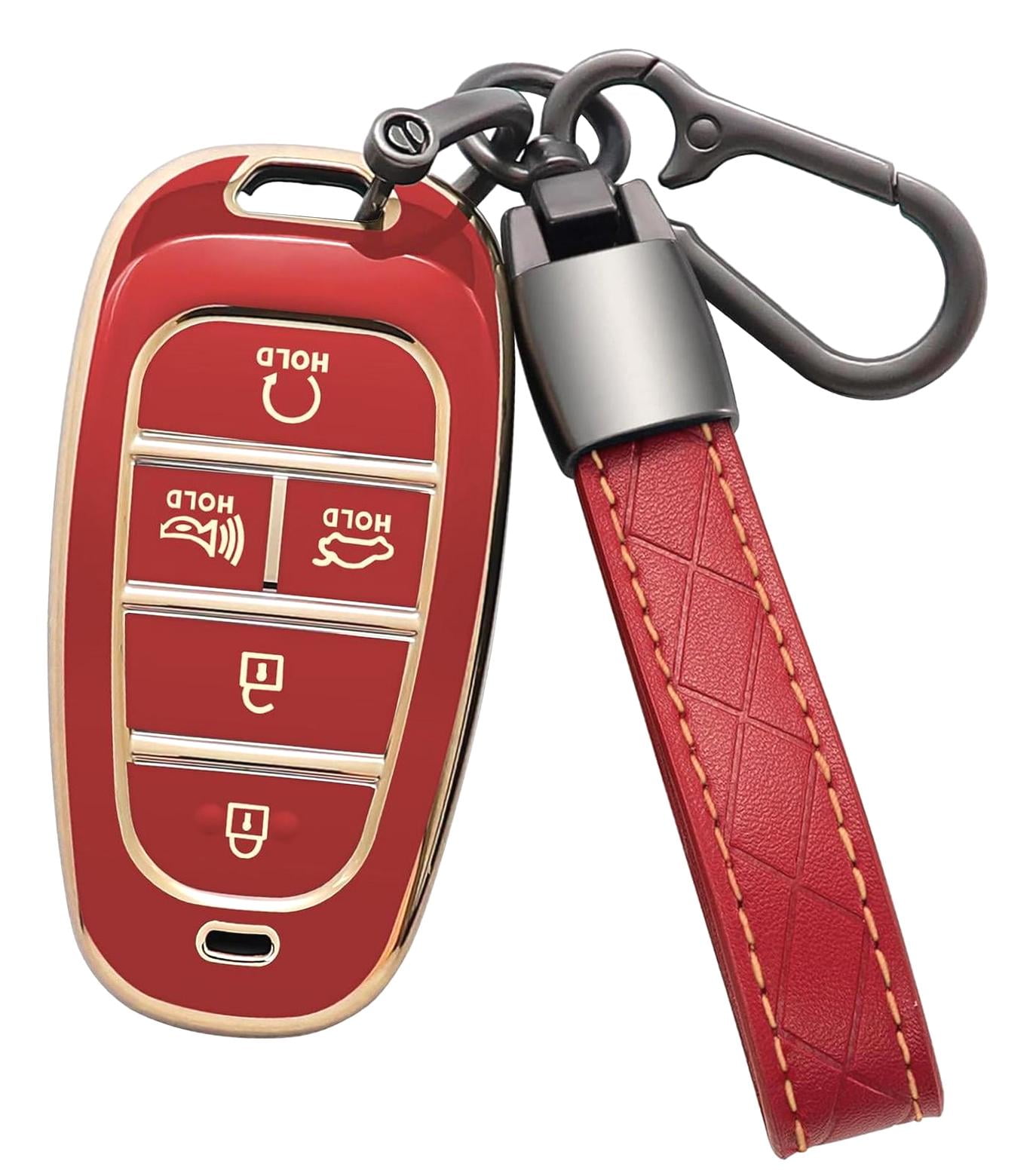 ANYWAY.GO Leather Key Fob Cover with Soft TPU Full Protection Key Case Shell Holder and Keychain ...