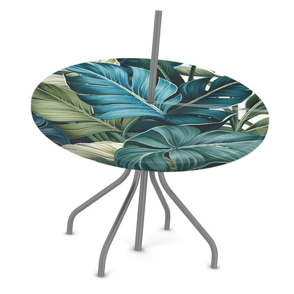 ANYWAY.GO Leaves Pattern Tablecloth with Umbrella Hole, Round Fitted ...