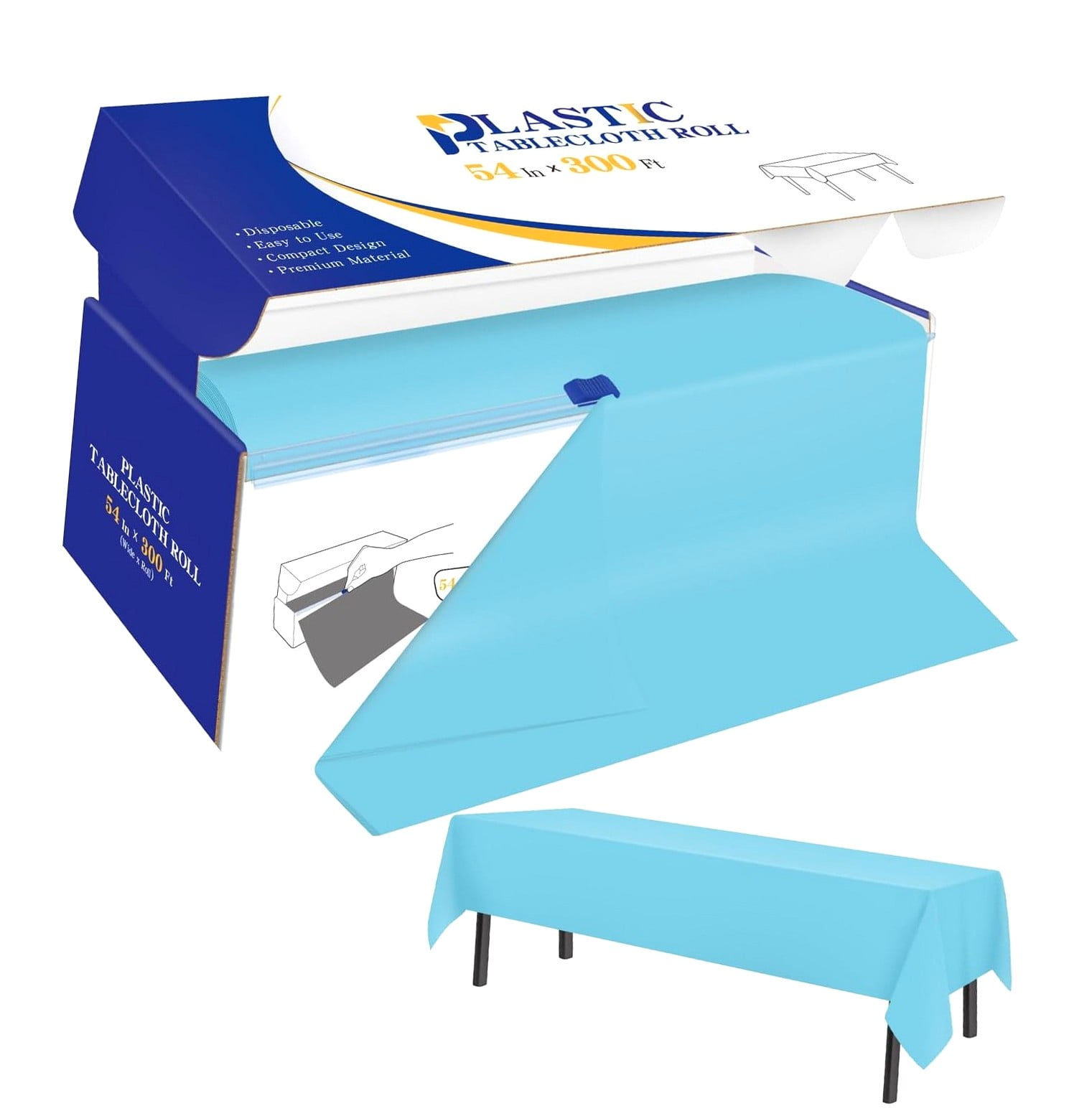 ANYWAY.GO Light Blue Plastic Tablecloth Roll 54 in 300 Ft Table Cover ...