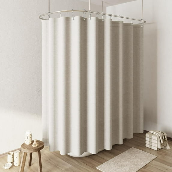 ANYWAY.GO Light Tan Linen Shower Curtain, Cloth Textured Shower Curtain ...