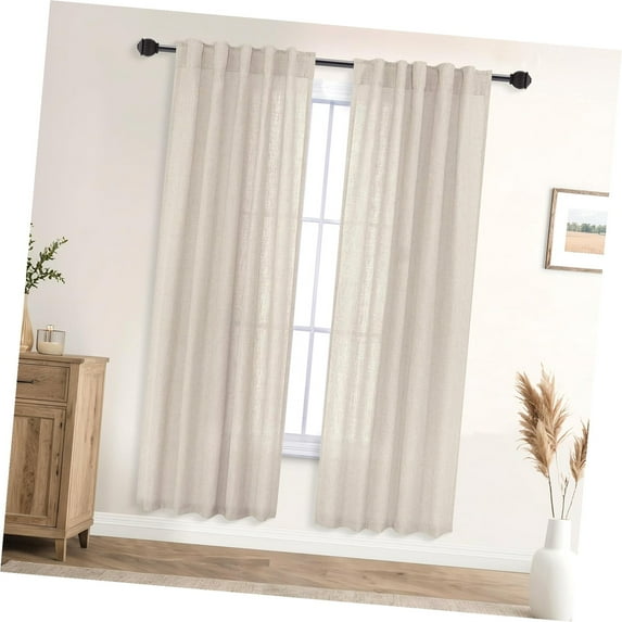 ANYWAY.GO Linen Back Tab Linen Blend Sheer Curtains Room 36x63 Inch ...
