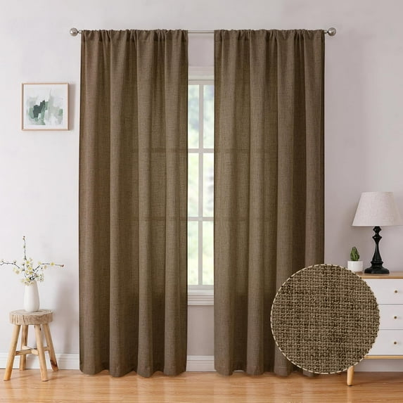 ANYWAY.GO Linen Curtains Bedroom Rod Pocket Semi Sheer Curtain Light ...