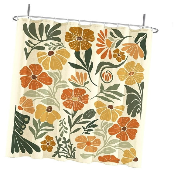 ANYWAY.GO Linen Shower Curtain Orange Floral Retro Farmhouse Country ...