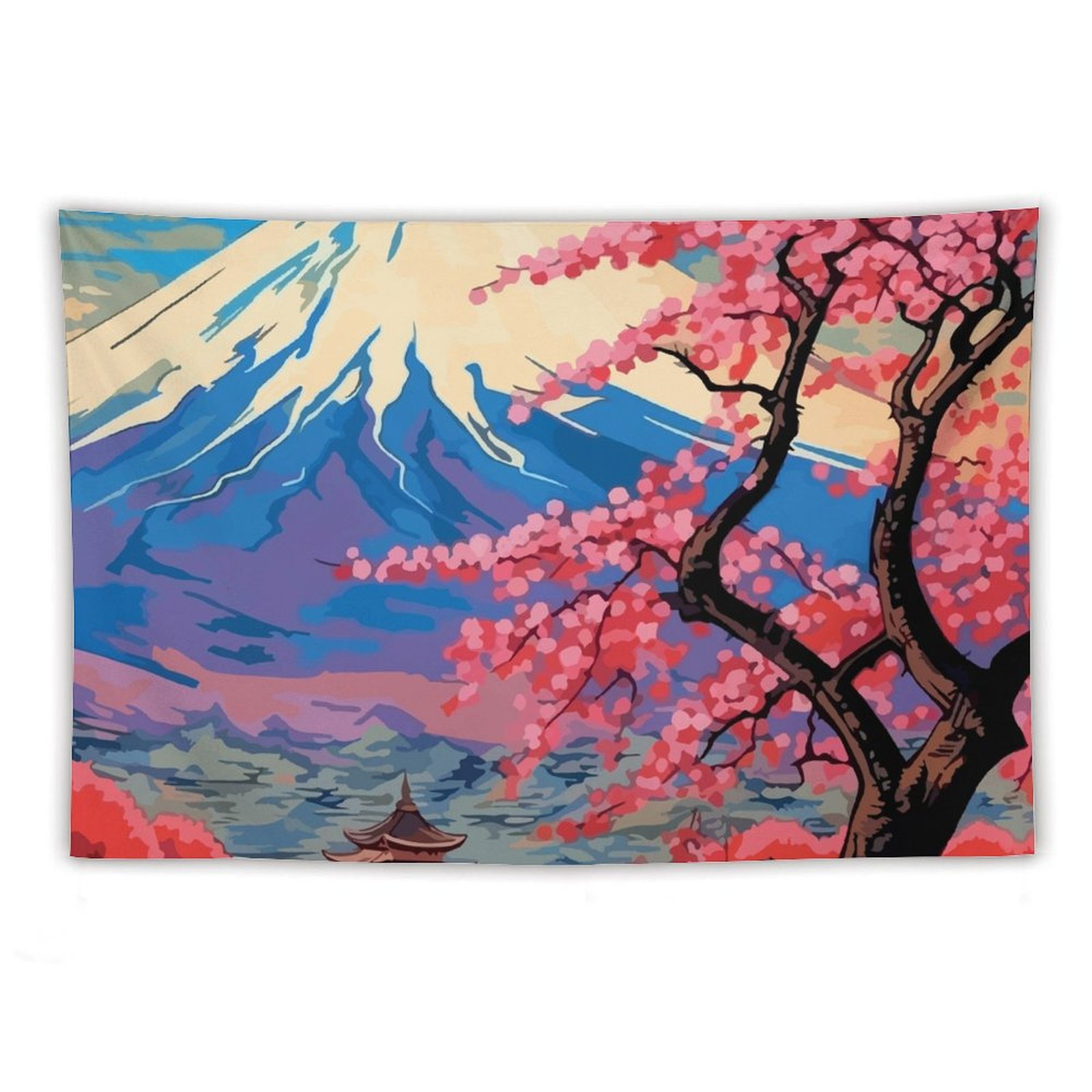 ANYWAY.GO Living room and dormitory tapestry Mount Fuji Pink Blossom ...
