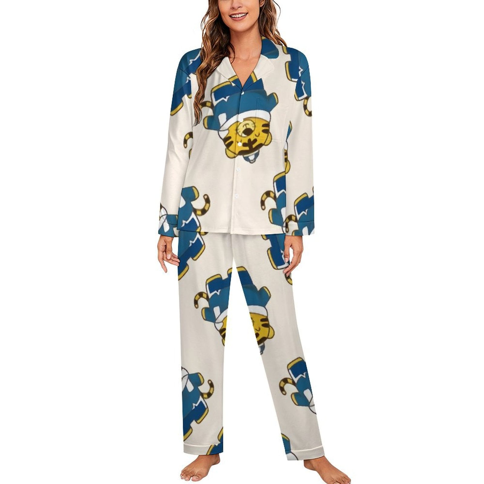 ANYWAY.GO Long Sleeve Pajama Set for Women Cartoon Animal Tiger Winter ...