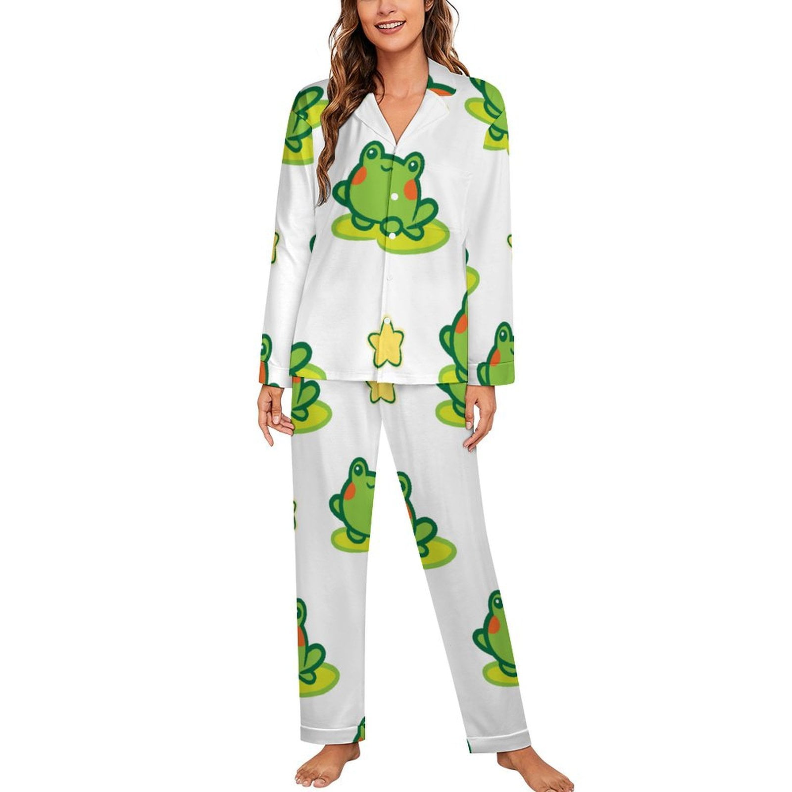 ANYWAY.GO Long Sleeve Pajama Set for Women Cartoon Pattern Kawaii Long ...