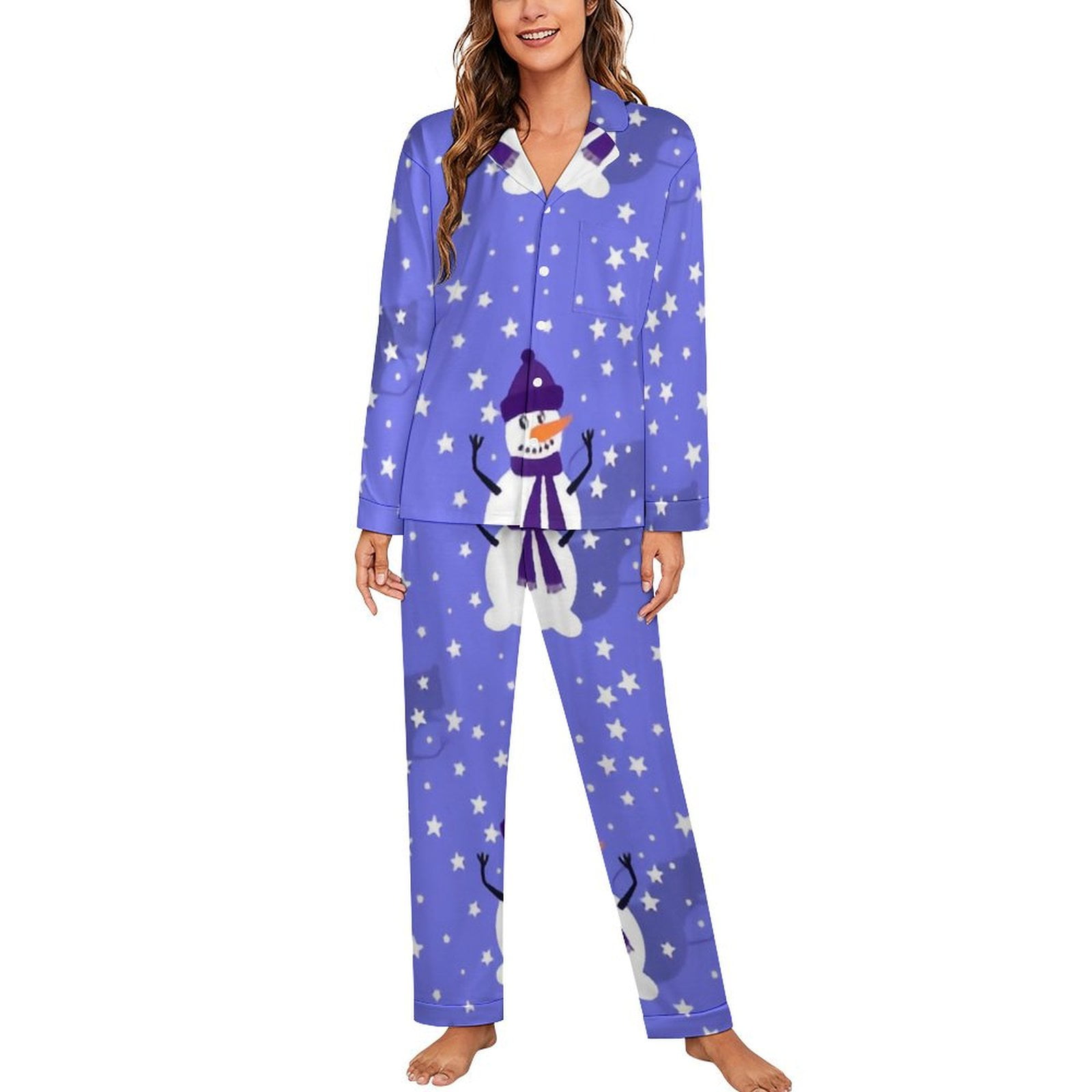 ANYWAY.GO Long Sleeve Pajama Set for Women Cartoon Snowman Christmas ...