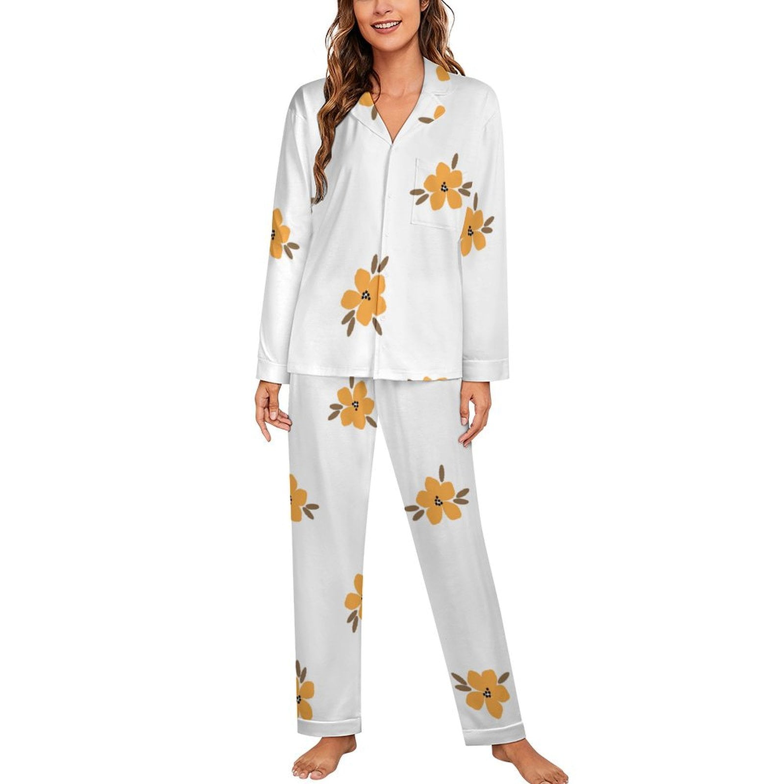 ANYWAY.GO Long Sleeve Pajama Set for Women Vintage Pattern Wonderful ...