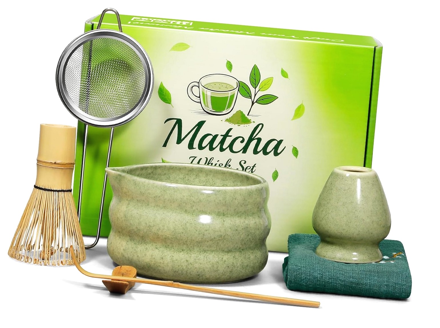 ANYWAY.GO Matcha Whisk Set 7pcs, Macha Making Kit with 17oz Bowl with ...