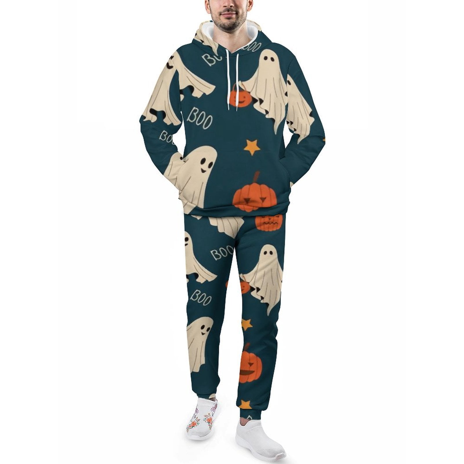 ANYWAY.GO Men's 2 Piece Outfits Hoodie Sweatshirt Baby Ghost Pattern ...