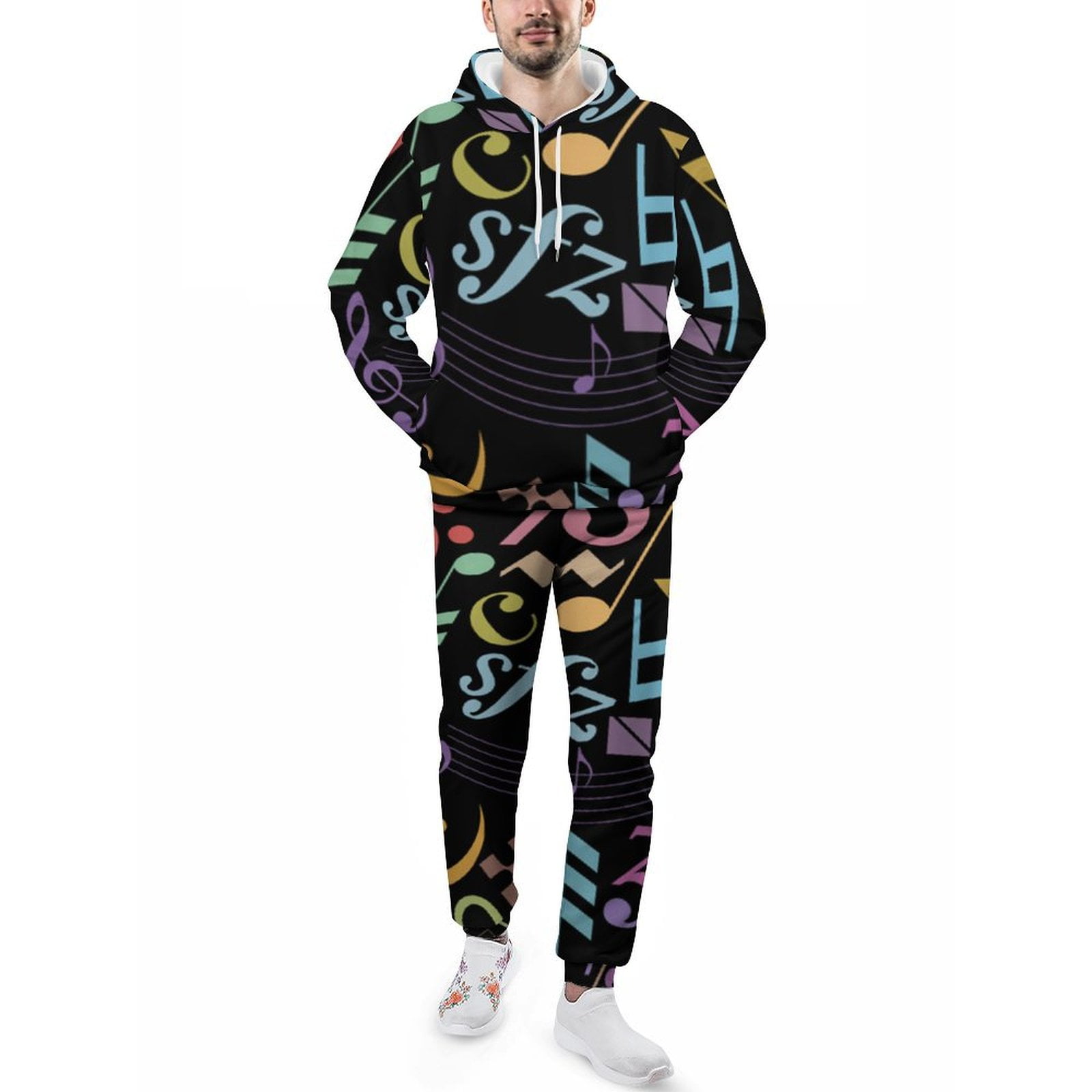 ANYWAY.GO Men's 2 Piece Outfits Hoodie Sweatshirt Black Colored Music ...