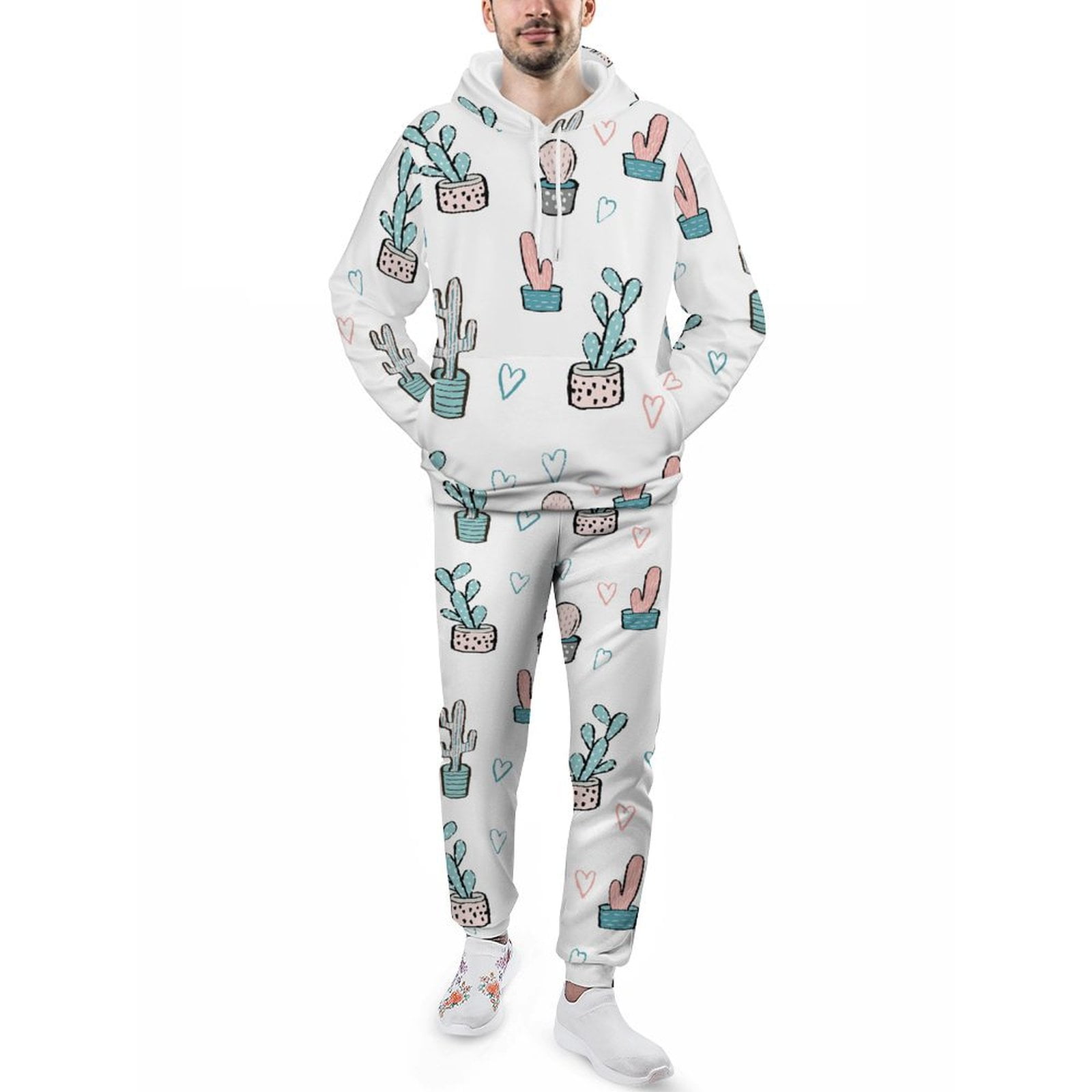 ANYWAY.GO Men's 2 Piece Outfits Hoodie Sweatshirt Cactus Pattern Trendy ...