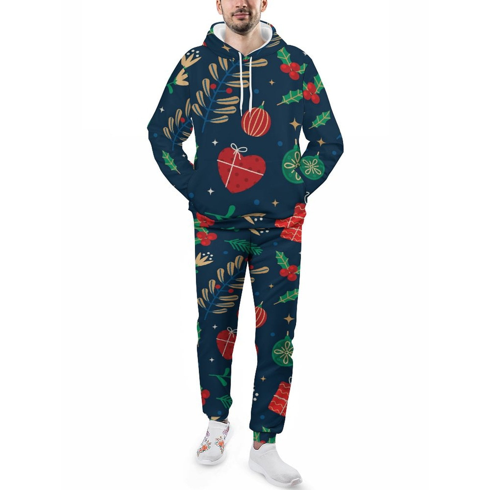 ANYWAY.GO Men's 2 Piece Outfits Hoodie Sweatshirt Christmas Pattern ...