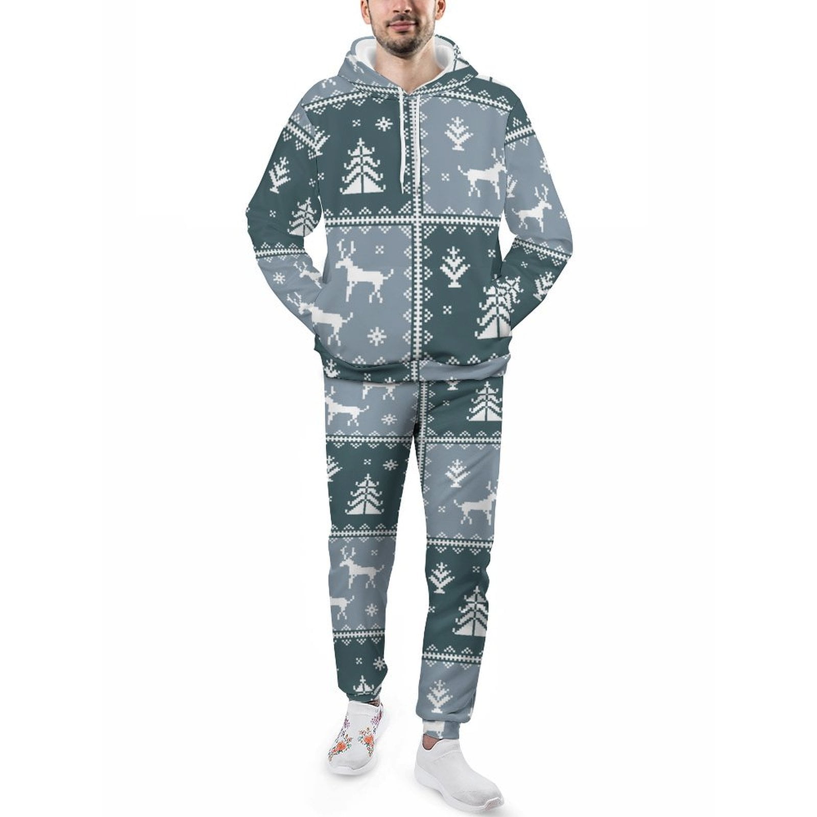 ANYWAY.GO Men's 2 Piece Outfits Hoodie Sweatshirt Christmas Pattern ...