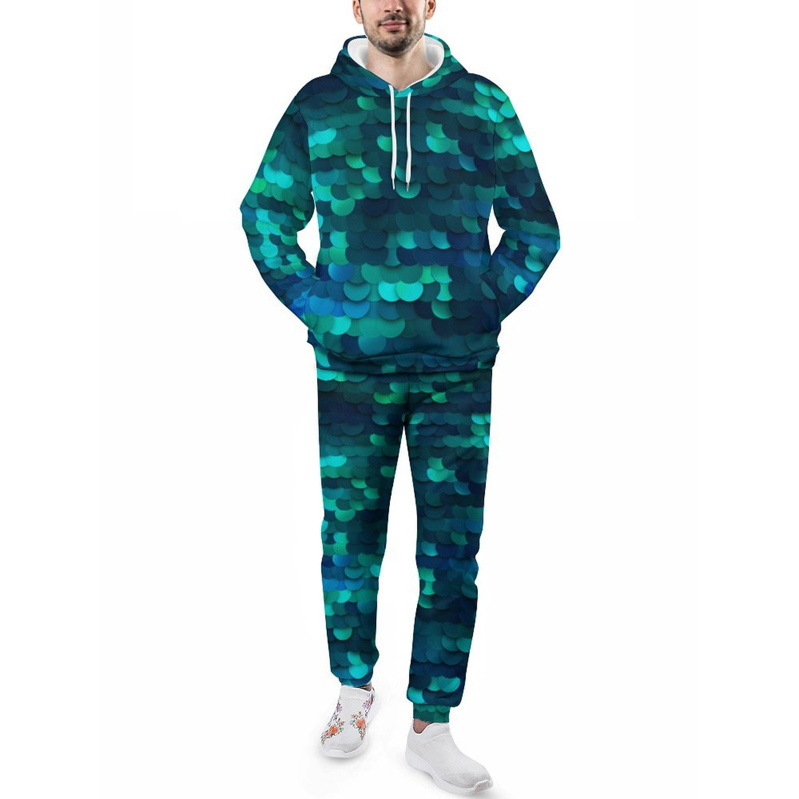 ANYWAY.GO Men's 2 Piece Outfits Hoodie Sweatshirt Mermaid Sequined Sets ...