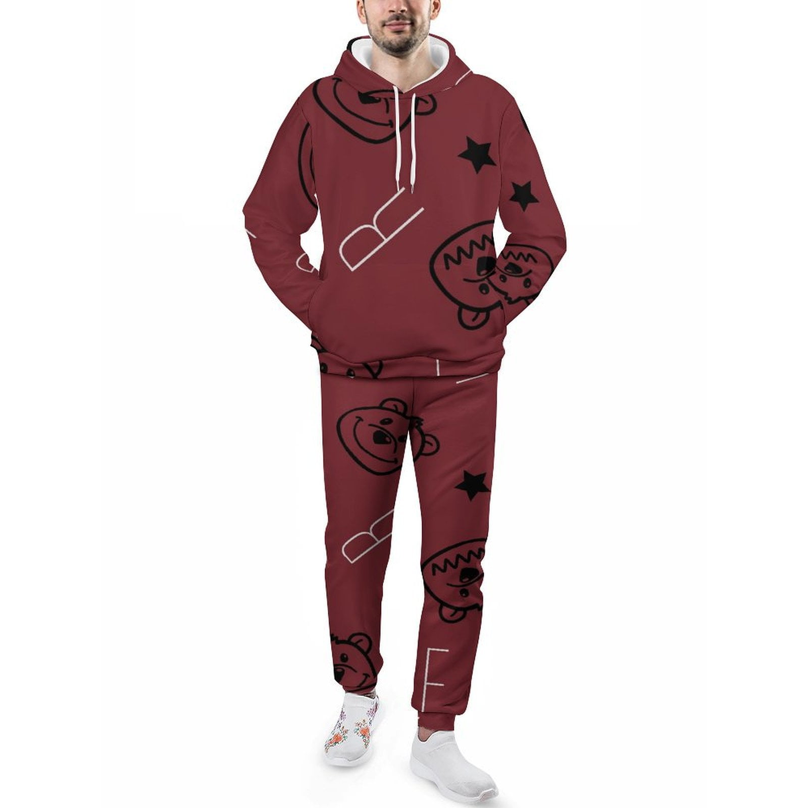 ANYWAY.GO Men's 2 Piece Outfits Hoodie Sweatshirt Pattern Bear Letters ...