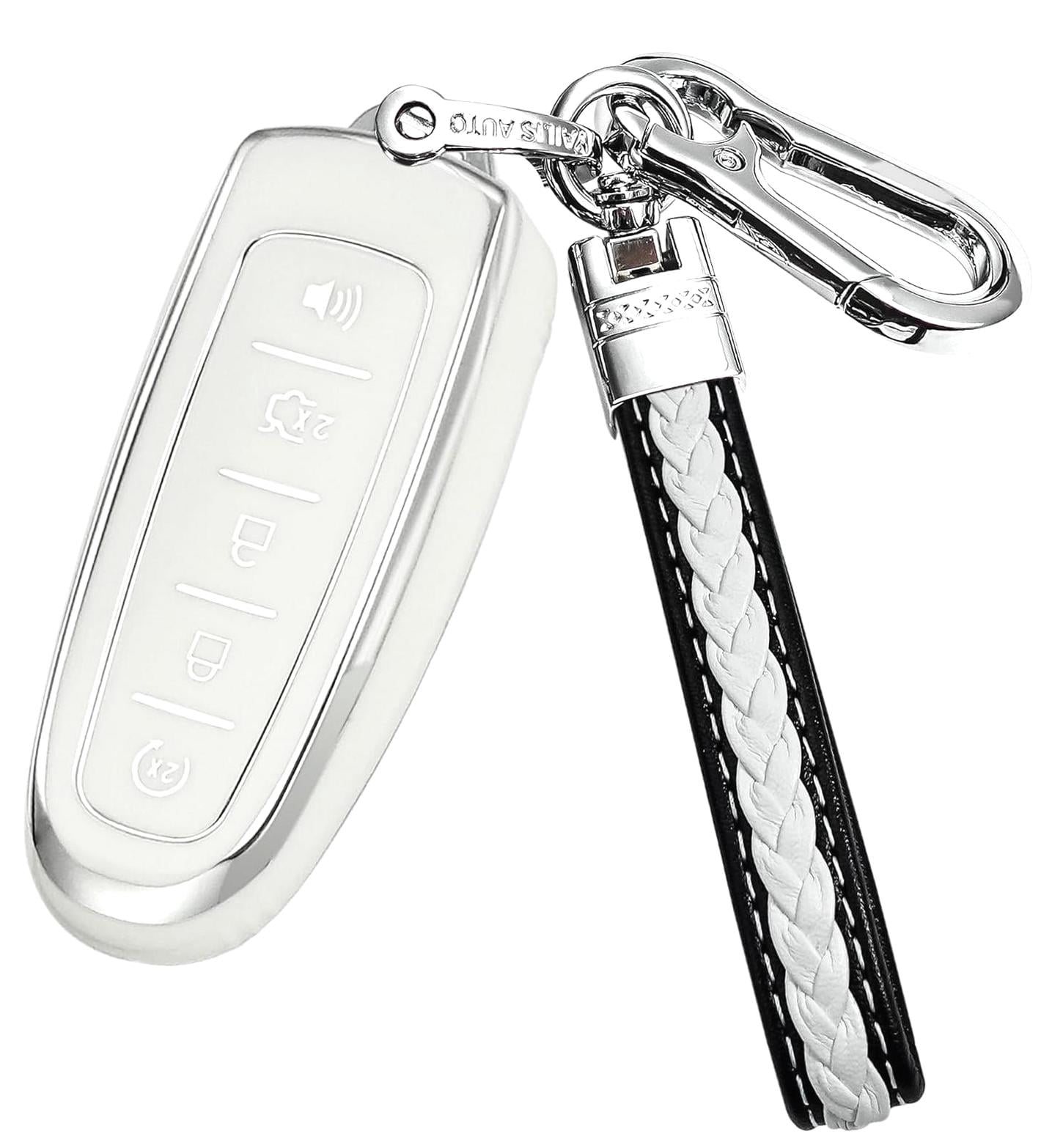 ANYWAY.GO Metal/Leather Keychain Key Fob Cover, TPU 5-Button Case for C ...