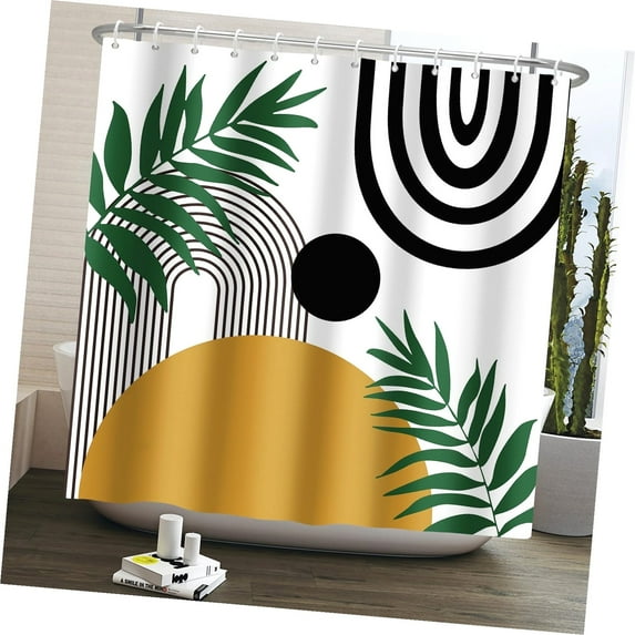 ANYWAY.GO Mid-Length Shower Curtain with Sun and Geometric Arch Curve ...