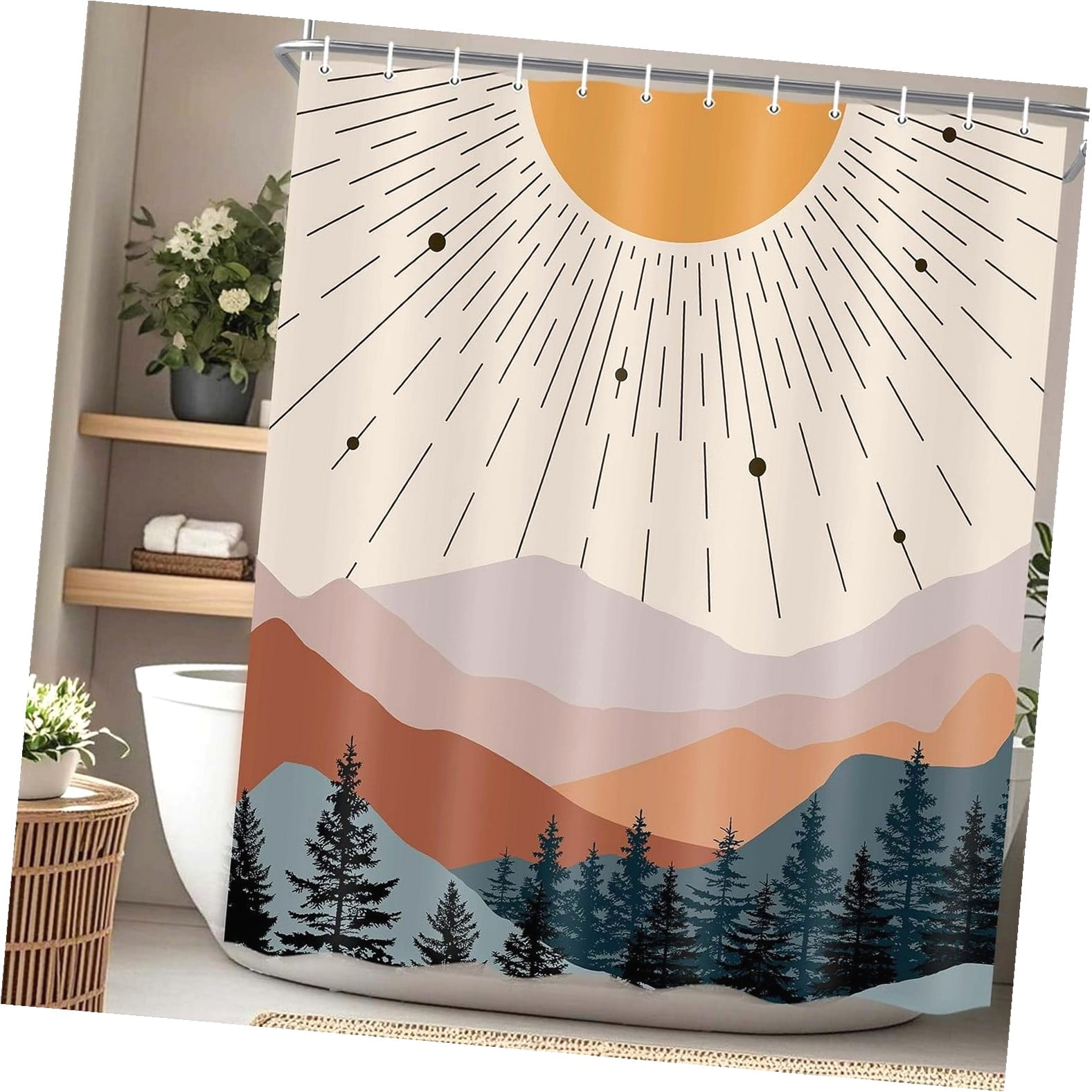 ANYWAY.GO Mid Shower Curtain, Mountain Shower Curtain Sets Bathroom ...