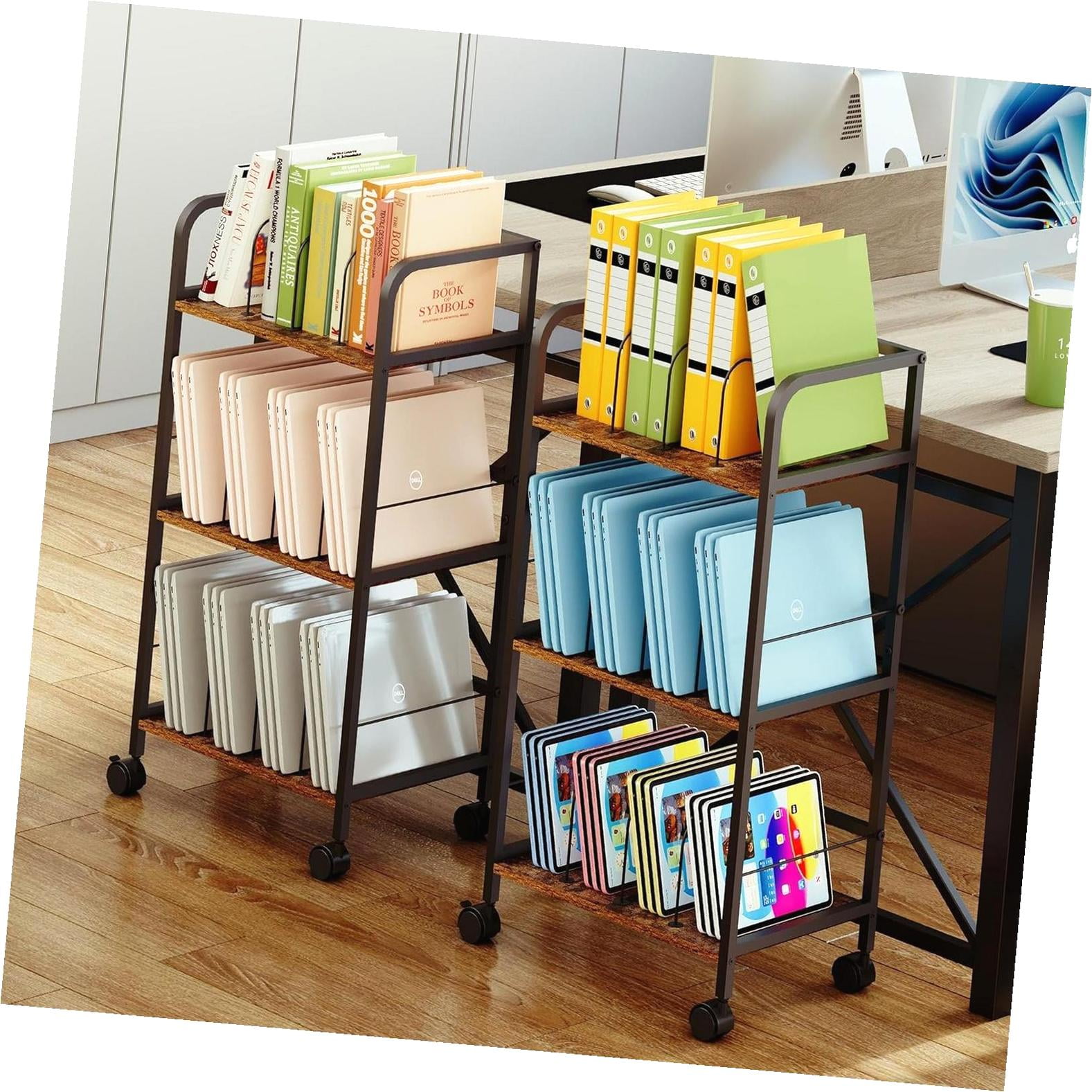 ANYWAY.GO Mobile File Cart with Customizable Dividers, 3- Book Trolley ...