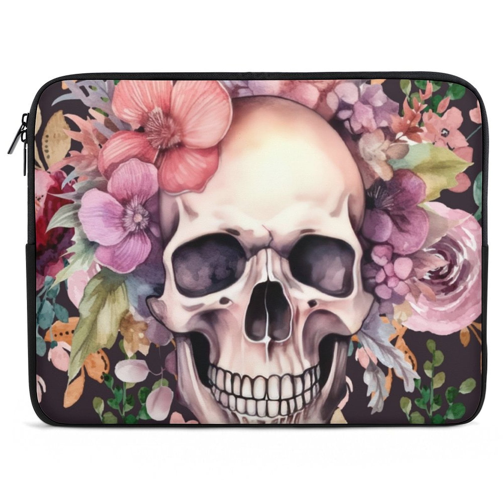 ANYWAY.GO Neoprene Notebook Computer Pocket CaseSkull Flowers Around ...