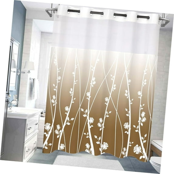 ANYWAY.GO No Shower Curtain With Liner Set, Brown Ombre Floral Striped ...