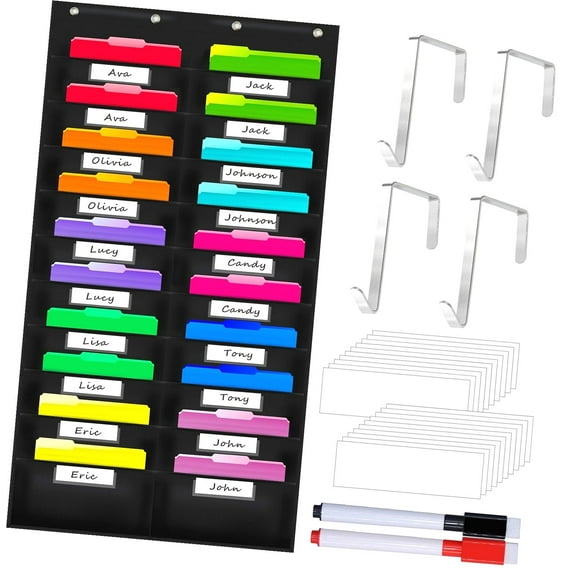 ANYWAY.GO Nylon Storage Pocket Chart with 20 Name Tag Pockets, Hanging ...
