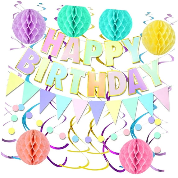 ANYWAY.GO Pastel Birthday Party Decorations Kit Includes Banner Bunting ...