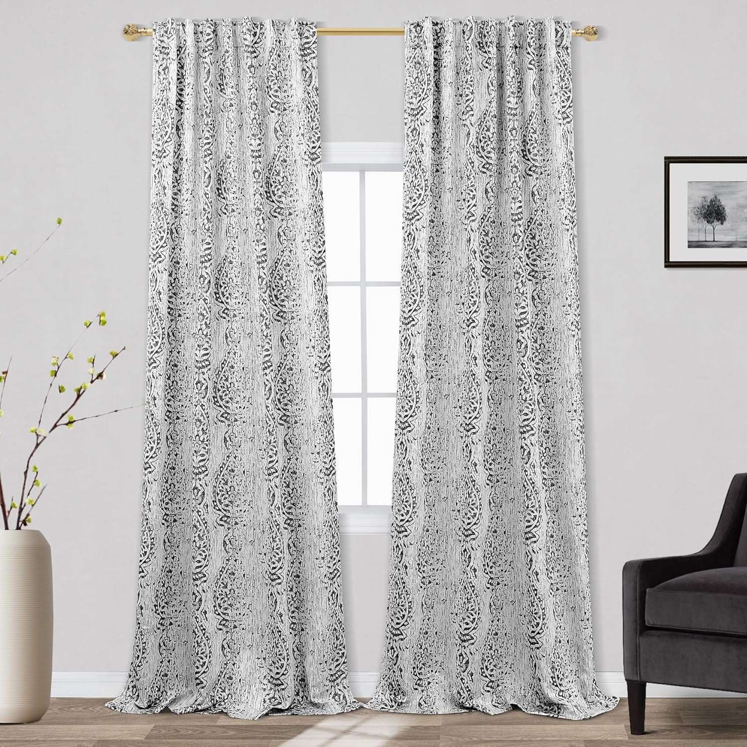 ANYWAY.GO Patterned Living Room Curtains Drapes 108 Inch Long 2 Panels ...