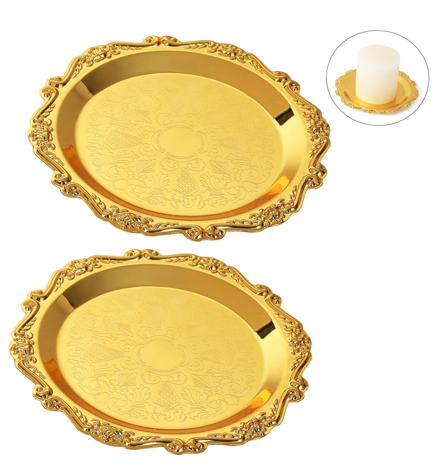 ANYWAY.GO Pillar Holders Decor, 5.9 Inch Round Tray Metal Plate Stand ...