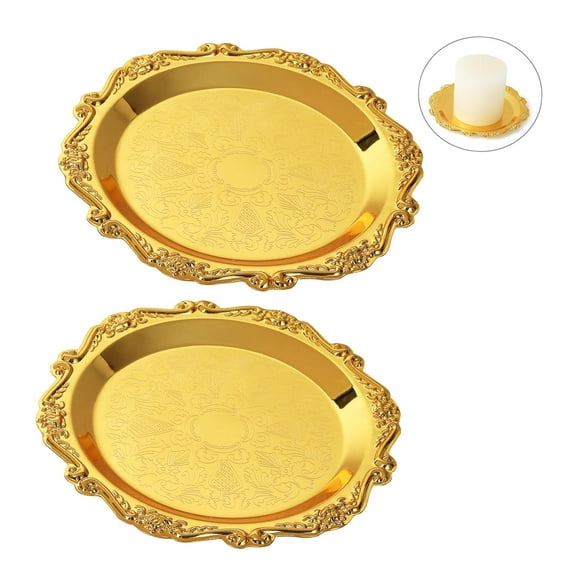 ANYWAY.GO Pillar Holders Decor, 5.9 Inch Round Tray Metal Plate Stand ...