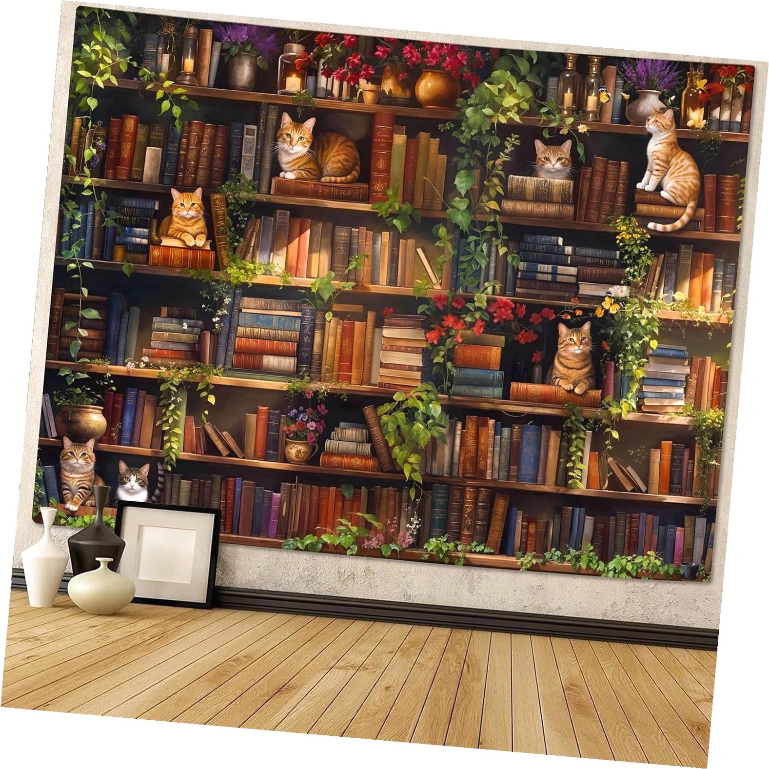 ANYWAY.GO Plant Bookshelf Tapestry Botanical Floral Cats Book ...