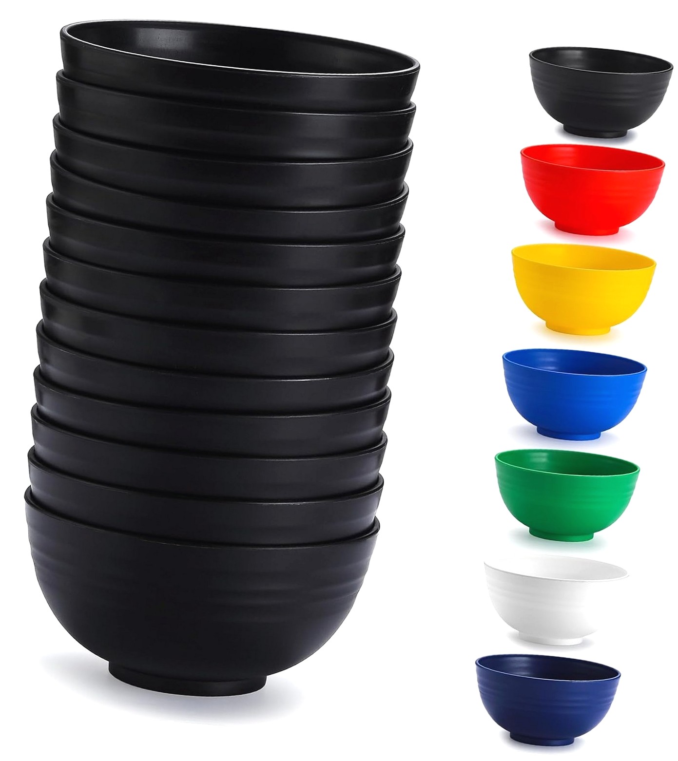 ANYWAY.GO Plastic Bowls Set of 12 Pieces 25oz, and Sturdy Ramen Bowl ...
