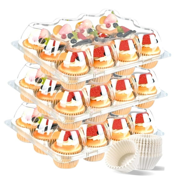 ANYWAY.GO Plastic Cupcake Containers 12 Count (20 Sets), Stackable ...