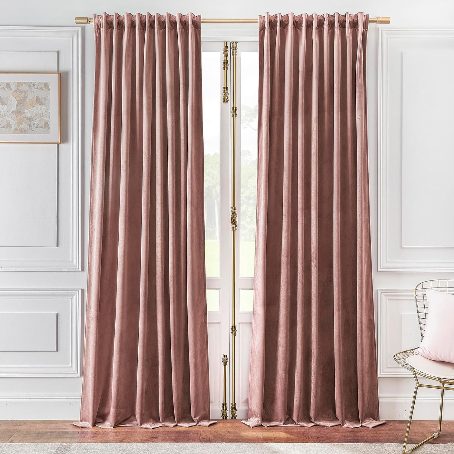 ANYWAY.GO Pleat Back Tab Velvet Curtains W52 L84 inches 2 Panels, Room ...