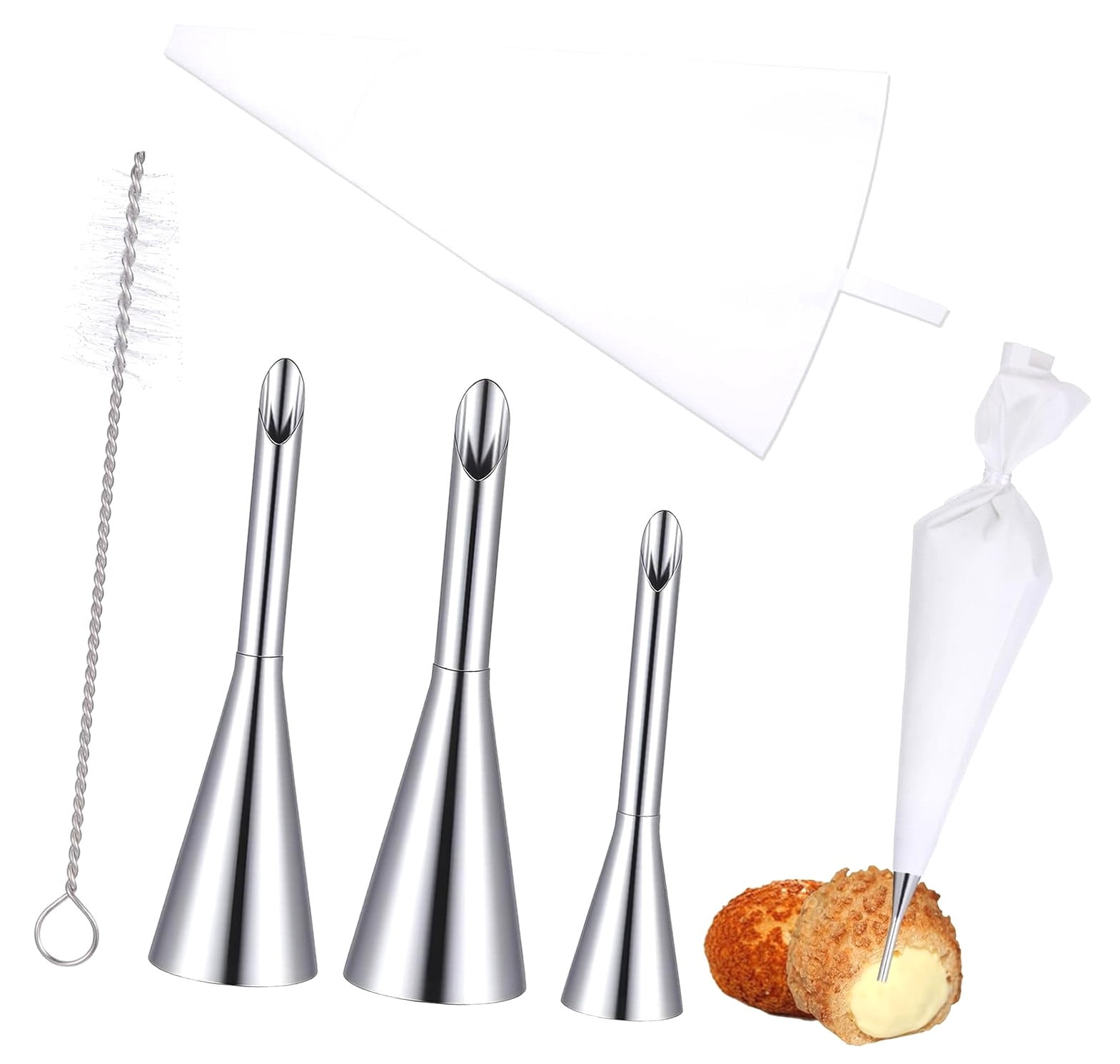 ANYWAY.GO Puff Filling Piping Tips Kit, 3 Pieces Long Puff Tips with 1 ...
