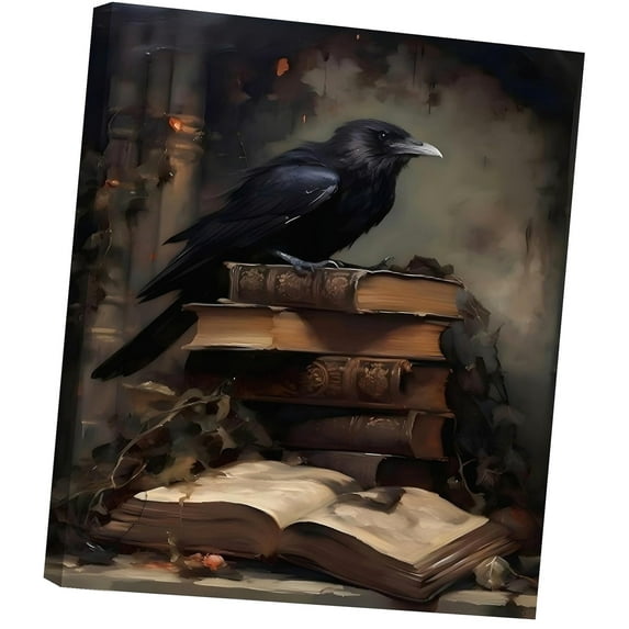 ANYWAY.GO Raven Canvas Wall 12x18, Crow Pictures, Dark Academia Moody ...