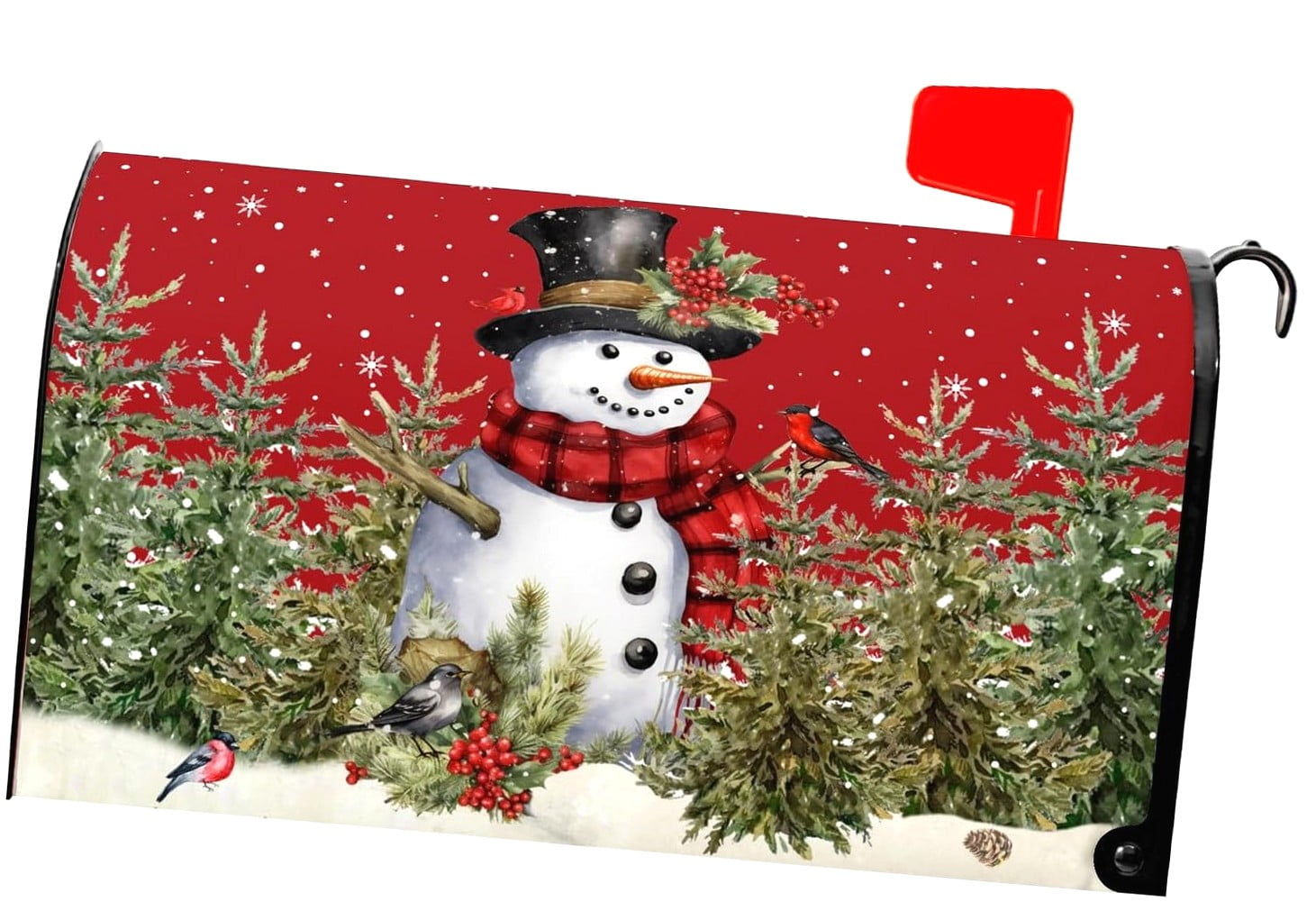ANYWAY.GO Red Christmas Mailbox Covers Snowman Bird Mailbox Cover ...