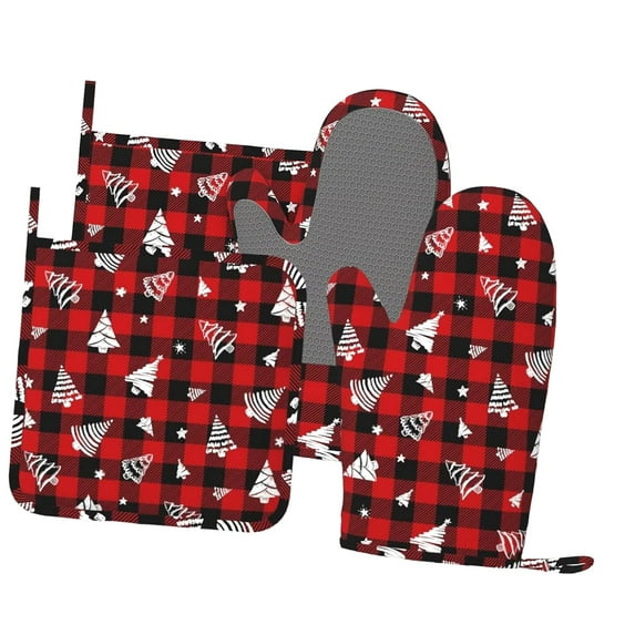 ANYWAY.GO Red Gingham Christmas Tree and Pot Holders Set, Oven Glove ...