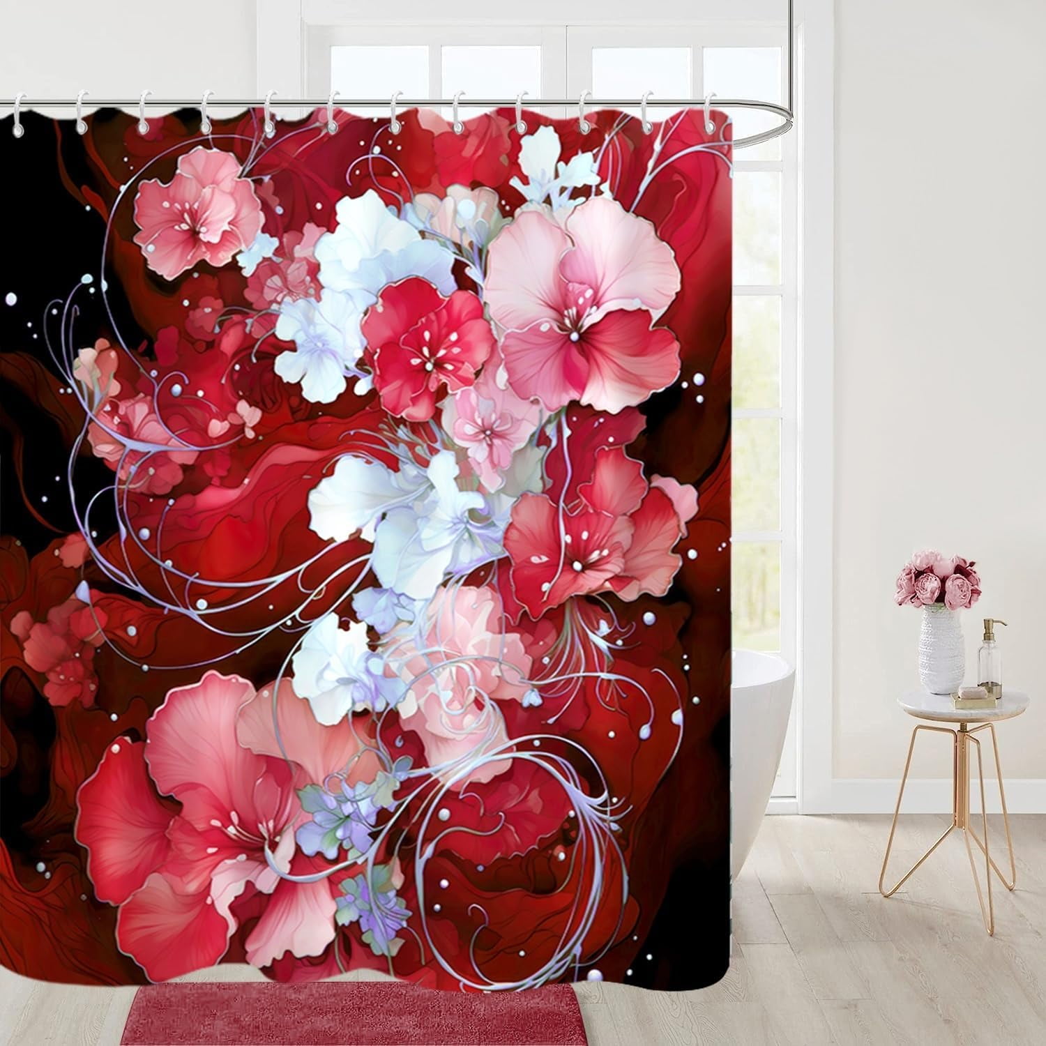 ANYWAY.GO Red Shower Curtain for Bathroom Teal Blue Yellow Shower ...