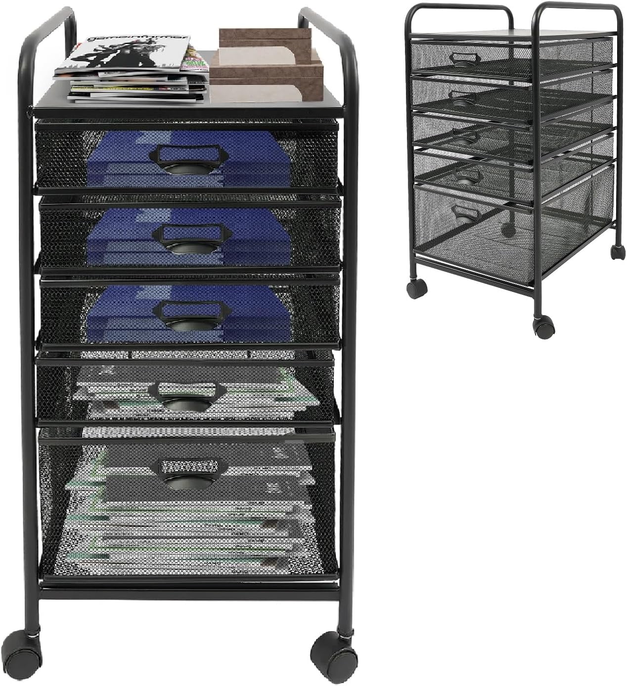ANYWAY.GO Rolling File Cabinet with 5 Drawers, Metal Storage Cart ...